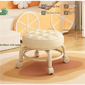 HYMIC Low Roller Stools with Universal Wheel PU Leather Rolling Stool Seats with Mute Wheels for Home Office Fitness Round Roller Seat Stool (Grey)