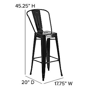 Flash Furniture Lily Commercial Grade 4 Pack 30" High Black Metal Indoor-Outdoor Barstool with Removable Back