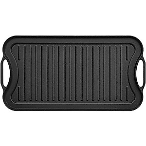 Amazon Basics Pre-Seasoned Cast Iron Reversible Rectangular Grill/Griddle, Black, 20 x 10.39 x 0.98 inch