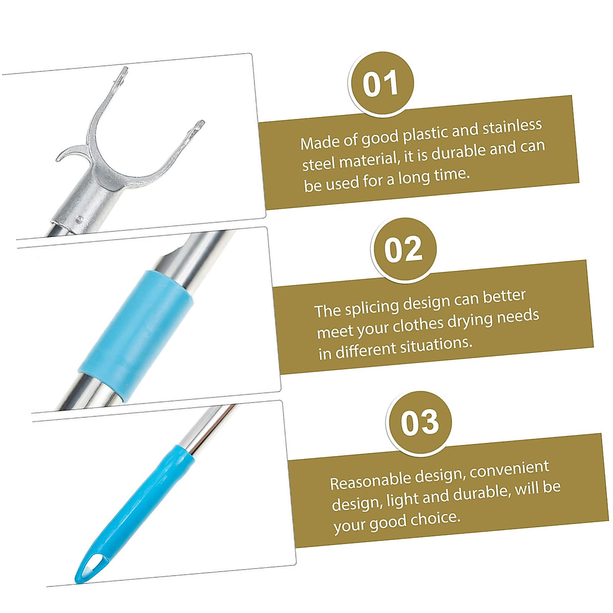 CAXUSD Sturdy Metal Clothes Pole Splicing Clothes Reach Pole for Living Room Essentials