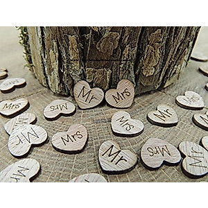 100 Mr Mrs Wooden Hearts - Wood Table Confetti, Embellishments, Scatters, Invitations, Table Decor, Rustic Weddings and Events