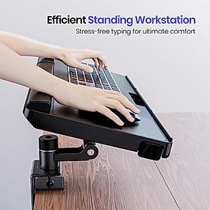 Tilt&Height Adjustable Keyboard Tray Under Desk or Above Desk - Klearlook 2 in 1 PU Leather Clamp-on Rotating Keyboard Platform w/Wrist Rest&Drawer(Under Desk,Upon Desk),25x11"Sit Stand Keyboard Riser