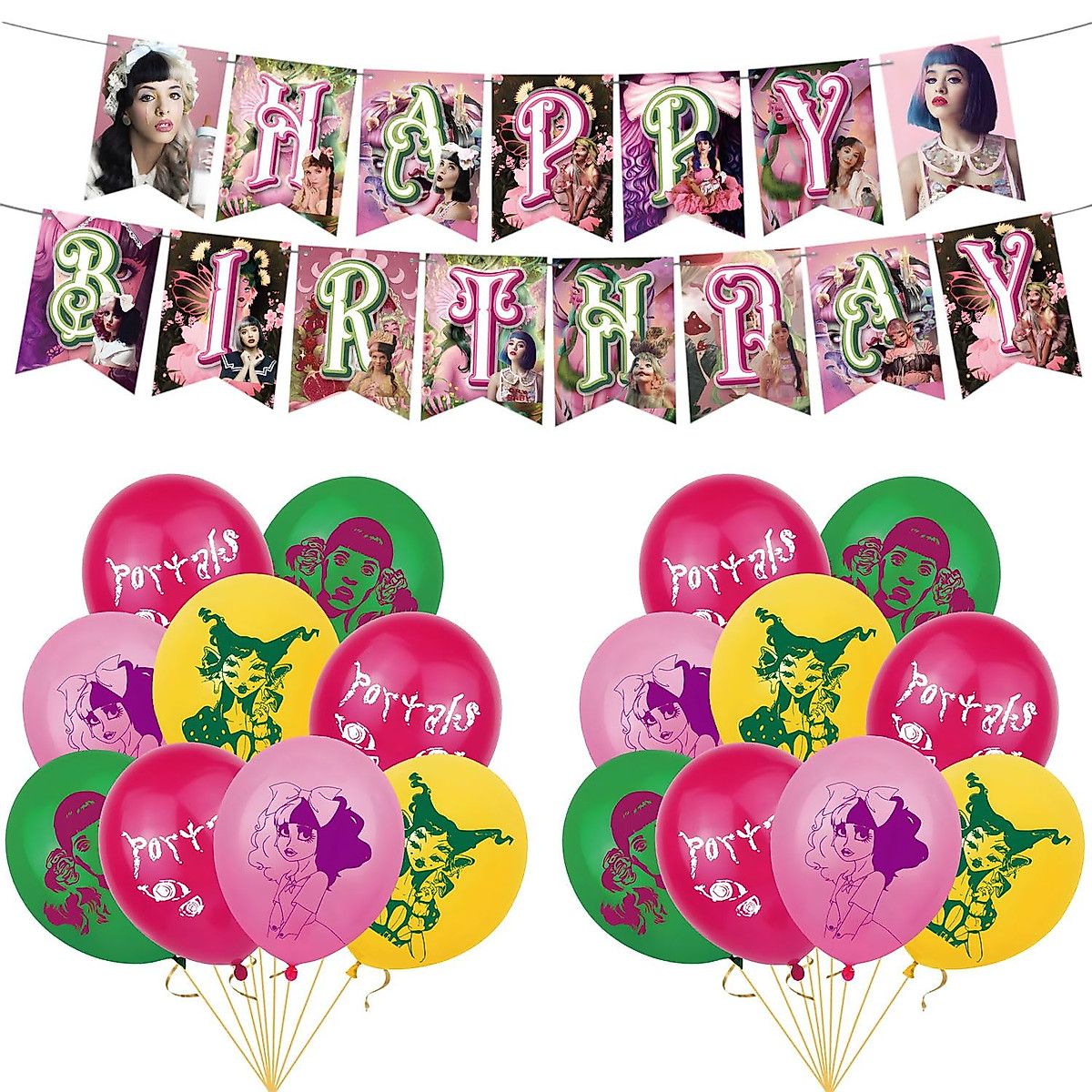 Birthday Party Decorations For Melanie,Party Supplies Set Including Birthday Banner,Cupcake Topper and Balloons