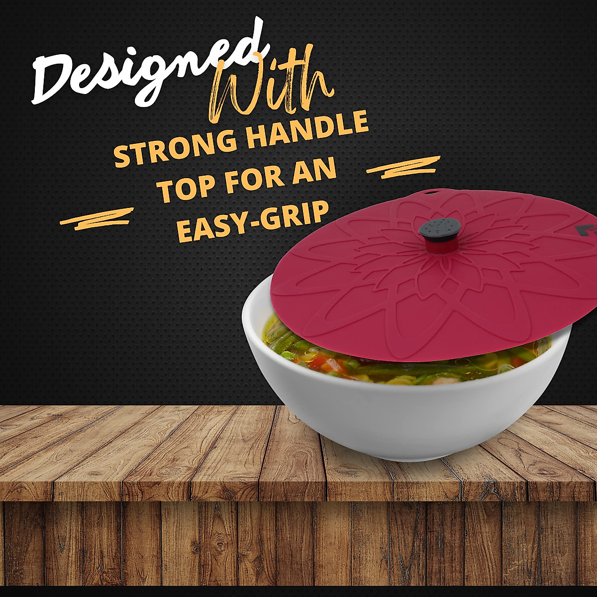 HOGOWARE Set of 5 Premium Silicone Lids for Bowls and Food Covers - 6, 8, 10, 12, 13.5" - Brick Red Suction Lid - Reusable - Microwave Airtight Seal Lid Covers for Pots, Pans, Bowls, Cups, Skillets