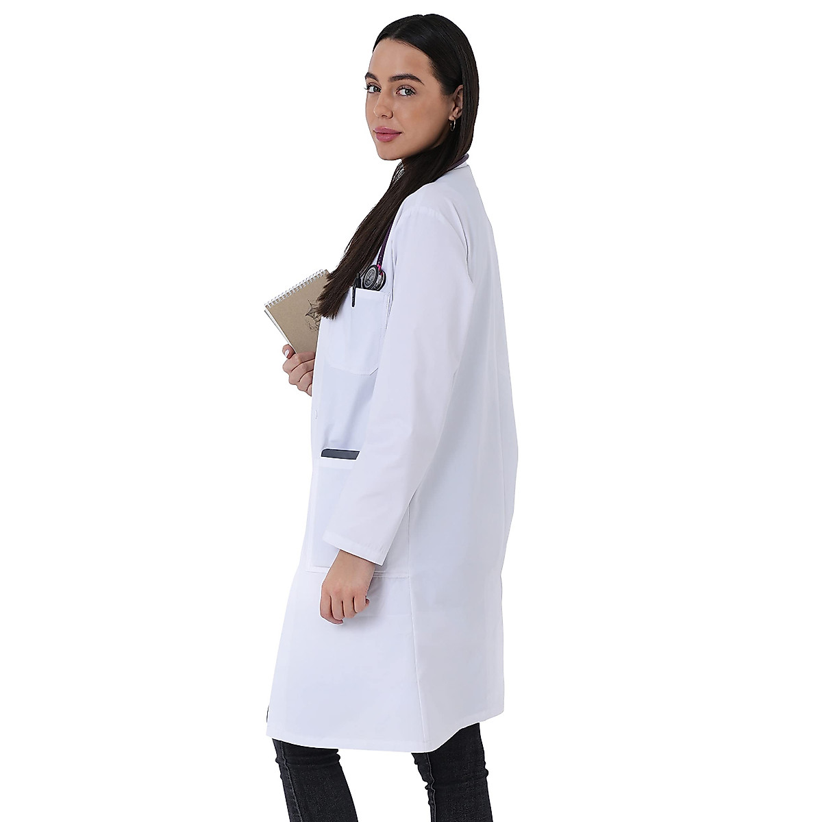Hombury Professional White Lab Coats for Women, long sleeve, Polyester cotton fabric (White, X-Large)