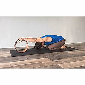 SukhaMat Yoga Wheel - Pro - 12.5" x 5" Yoga Prop Wheel for Deeper Poses, Relieve Back Pain, Stretching, NEW! Online Video Yoga Wheel Instructions & Printed Guide (WoodGrain/Black)