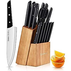 Knife Sets with Block, 15-Piece Kitchen Knife Set with Sharpener, Germany Stainless Steel Knife Block Set and Serrated Steak Knives