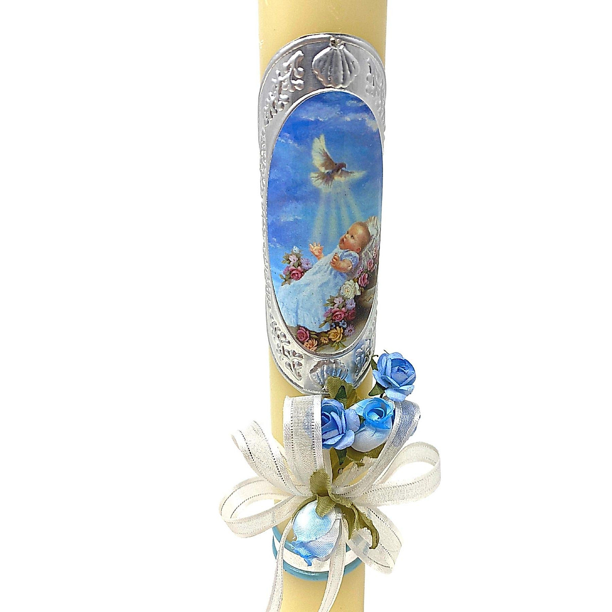 CB Church Supply Hand Decorated Sacramental Baptism Candle by Will & Baumer, 11.25-Inch, Boy with Dove