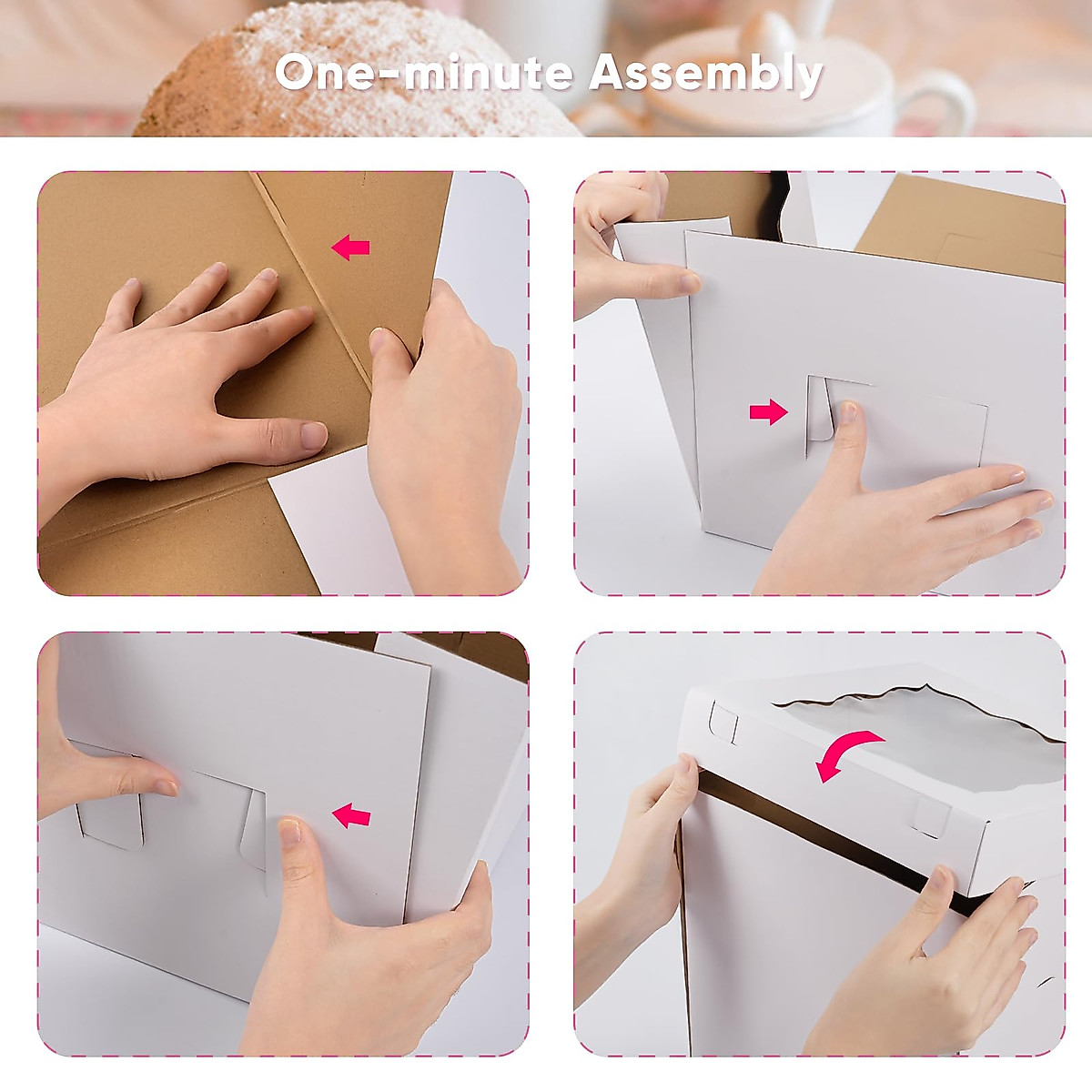 Zeonly 5 Pcs 10x10x8 inch Corrugated Cake Boxes with Cake Boards,10 inch Tall Cake Box with Stickers and Ribbon for Christmas Wedding Birthday Party