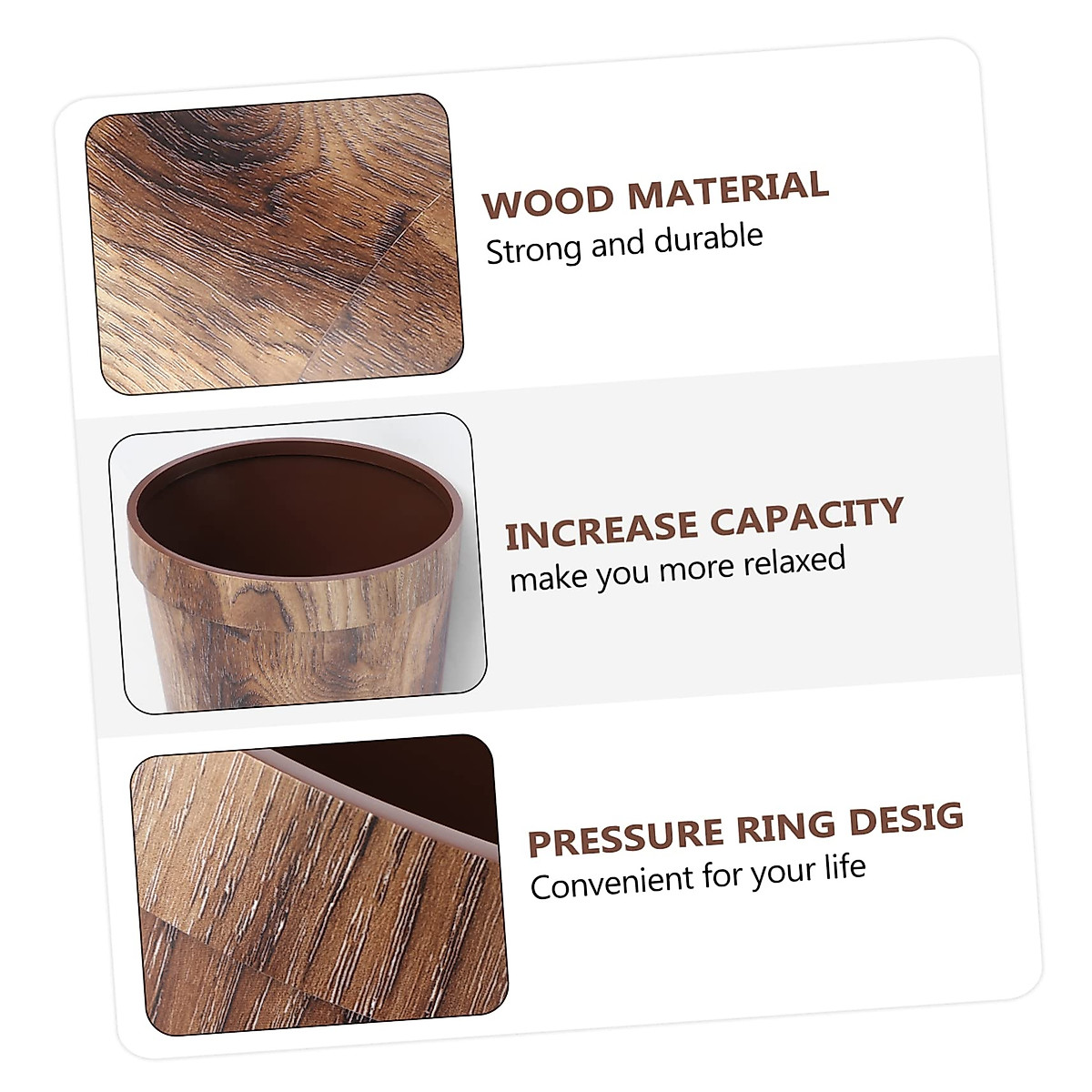 Levemolo Retro Trash Can, Brown, Polypropylene, Open-Top