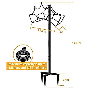 Garbuildman Freestanding Garden Hose Stand Holder - Metal Water Pipe Reel Rack for Outdoor, Shiny Black