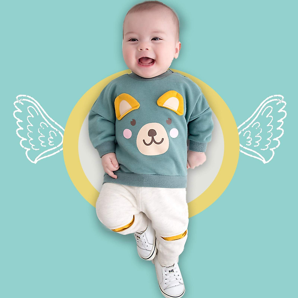 Little Bitty Toddler Baby Boys Clothes Long Sleeve Clothing Set Cute Cartoon Tops+Pants 2 Piece Outfits,Bear 12-18month/80cm