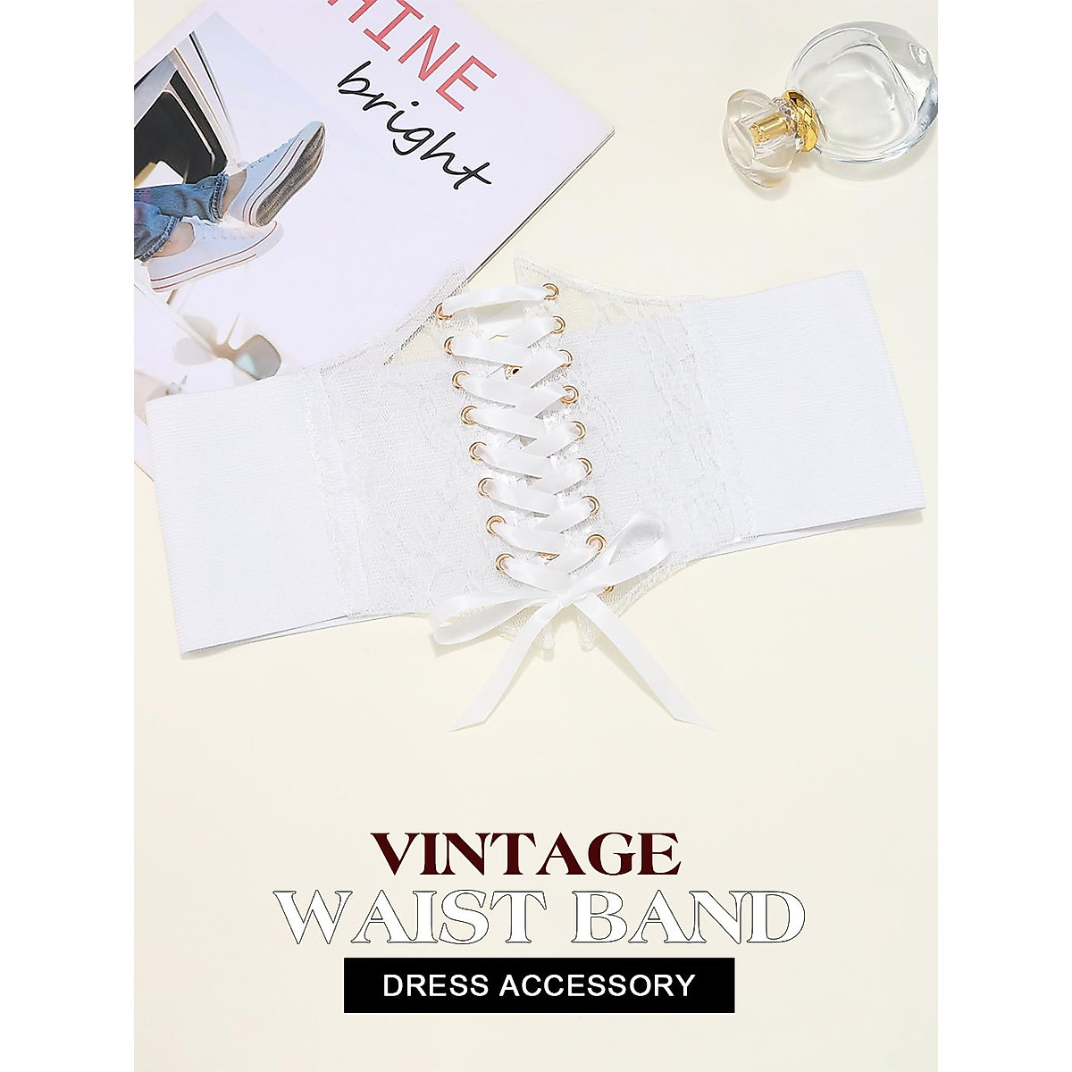 Asooll Fashion Elastic Corset Belt Wide Lace Waist Belt Party Club Prom Clothing Waist Corset for Women and Girls(White)