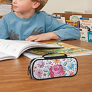 Vintage Flowers PU Leather Pencil Pen Case Organizer Travel Makeup Handbag Portable Stationery Bag