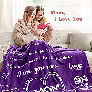 Lukeight Gifts for Mom, Birthday Gifts for Women, Blanket from Daughter or Son, Valentines Day Gifts , Fleece Throw , Mom Gifts for Her Birthday, Mothers Day, 65x55 inch, Purple