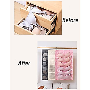 Anller Hanging Mesh Pockets, Dual Sided Wall Shelf Wardrobe Storage Bags, Closet Hanging Shelves with Rotating Metal Hanger, for Bra Socks Underwear Underpants, 2 Pack