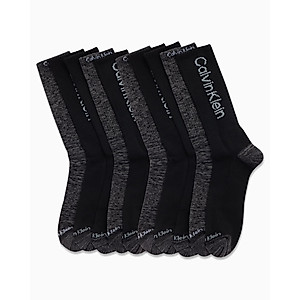 Calvin Klein Men’s Crew Socks - 6 Pack Performance Cushion Comfort Crew Socks - Breathable Athletic Socks for Men (7-12), Size 7-12, Black Logo
