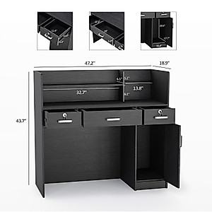 LEADZM Modern Reception Desk with Lockable Drawers, Storage Cabinet & Shelf, Salon Reception Room Table, Office Computer Desk, Clothing Store Checkout Counter, White(47.2”W x 18.9”D x 43.7”H)