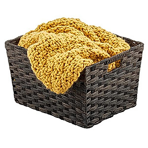mDesign Wide Rectangular Woven Braided Rope Home Storage Baskets with Handles - for Organizing Closet, Bedroom, Bathroom, Living Room, Entryway, Office - 8.25" High, 2 Pack - Espresso Brown