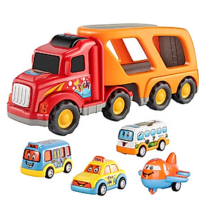 Toddler Car Toys for 3 4 5 6 Year Old for Boys, 5 in Carrier Truck Transport Vehicles, Friction Power Toys Toddler Toys Age 2-4 Baby Toys 18-24 Months Birthday Kids Gift Toddler Toys Age 1-2
