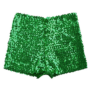 FEESHOW Girls Kids Gymnastic Shorts Glitter Ballet Dance Shorts Boys Metallic Spandex Tumbling Yoga Sports Shorts Green 3-4 Years