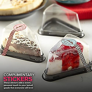 Cake Slice Containers Plastic Disposable, Cheesecake Boxes, Pie Container with Lid for Individual Slices of Cakes, Disposable Triangular Pie Box, Reusable, Complimentary Stickers (50 Pack)