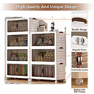 SIRIRIC Storage Bins with Lids- 5 Tiers 275Qt Plastic Collapsible Storage Bins, Closet Organizers and Storage, Folding Storage Box with Wheels, Large Stackable Storage Bins with Front Door