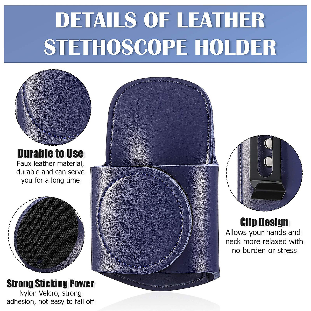 Artificial Leather Stethoscope Holder Handmade Stethoscope Hip Holder with Clip to Protect from Neck Carrying or Loss for Holding Your Stethoscope (Blue,1 Piece)