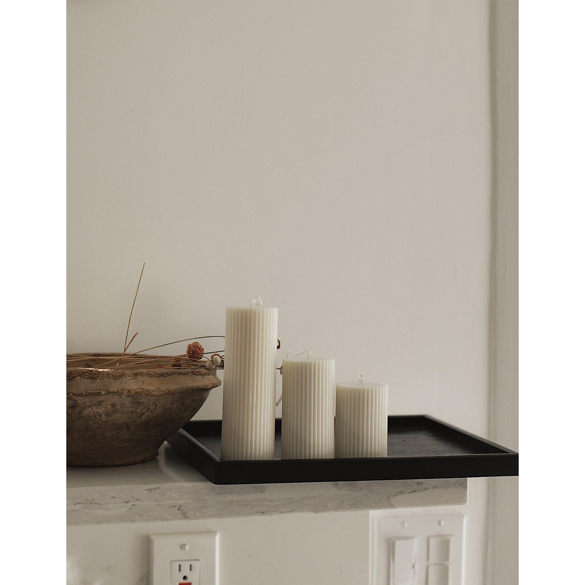 LAWA Roman Tall Ribbed Pillar Candle - Scented Soy Wax Stripped Dinner Candle | Classic Aesthetic Decoration Candle Set | Housewarming Gift | Wedding Event Decor - White (Medium)