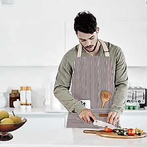 APRONPANDA Adjustable Kitchen Cooking Apron with 2 Pockets Unisex Bib Chef Aprons for Women Men (Brown Pinstripes)