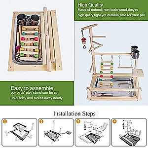 RoseFlower Parrots Bird Wooden Playstand, Birdcage Playground Play Gym Parakeet Playpen Ladder with Feeder Cup and Tray, Bird Toys Swing Exercise Toy #4