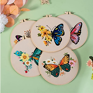 GLTAYLMY 3 Pack Embroidery Kits with Butterfly Pattern for Beginner Adults,Cross Stitch Kits with 1 Plastic Embroidery Hoops,Needles and Color Threads,Needlepoint Kit for Adults
