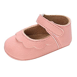Lykmera Spring Autumn Children Baby Toddler Shoes Girls Round Toe Lightweight Comfortable Solid Hook Loop Walking Shoes (Pink, 0-6 Months)