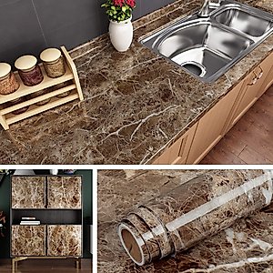 Livelynine Counter top Covers Peel and Stick Brown Marble Contact Paper for Countertops Waterproof Wallpaper for Kitchen Counter Top Table Desk Covering Bathroom Faux Marble Vinyl Wrap 15.8"X78.8"