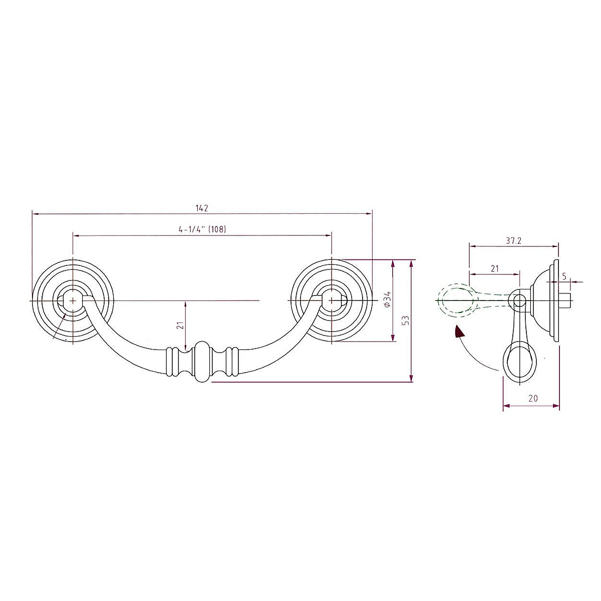 Richelieu Hardware BP30214909 4 1/4-inch (108 mm) Center-to-Center Matte Black Iron Traditional Cabinet and Drawer Pull Handle for Kitchen, Bathroom, and Furniture