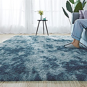 Super Soft Kids Room Nursery Rug 6x9 Area Rug for Bedroom Decor Living Room Kitchen Non-Slip Plush Fluffy Comfy Babys Care Crawling Carpet Blue