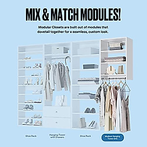 Medium Hanging Closet Unit - Modular Closet System For Hanging - Corner Closet System - Closet Organizers And Storage Shelves (White, 19.5 inches Wide) Closet Shelves