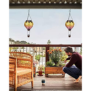 Hot Air Balloon Solar Lantern with Flickering Flame Hanging Solar Lights Outdoor Waterproof Lanterns for Garden Patio Yard Party Decoration