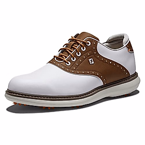 FootJoy Men's Traditions Previous Season Style Golf Shoe, White/Brown, 7.5 Wide