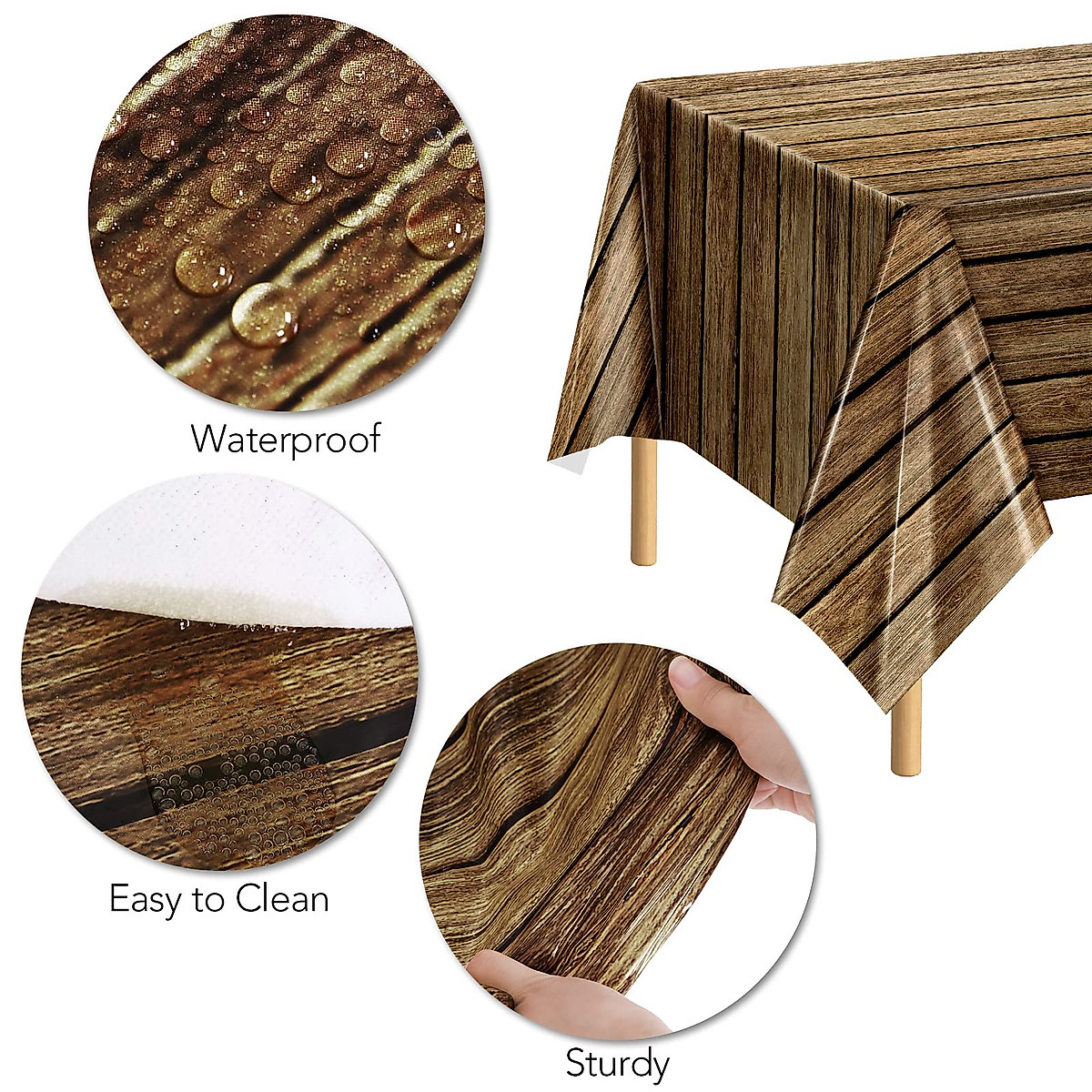 durony 2 Pieces Plastic Wood Grain Tablecloths Table Covers 54 x 108 Inch Plastic Waterproof Rustic Table Cover for Western Barn Themed Party Birthday Wedding Party Table Decor