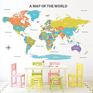 DECOWALL DMT-1809S Modern Pastel Tones World Map Kids Wall Stickers Wall Decals Peel and Stick Removable Wall Stickers for Kids Nursery Bedroom Living Room (Large)