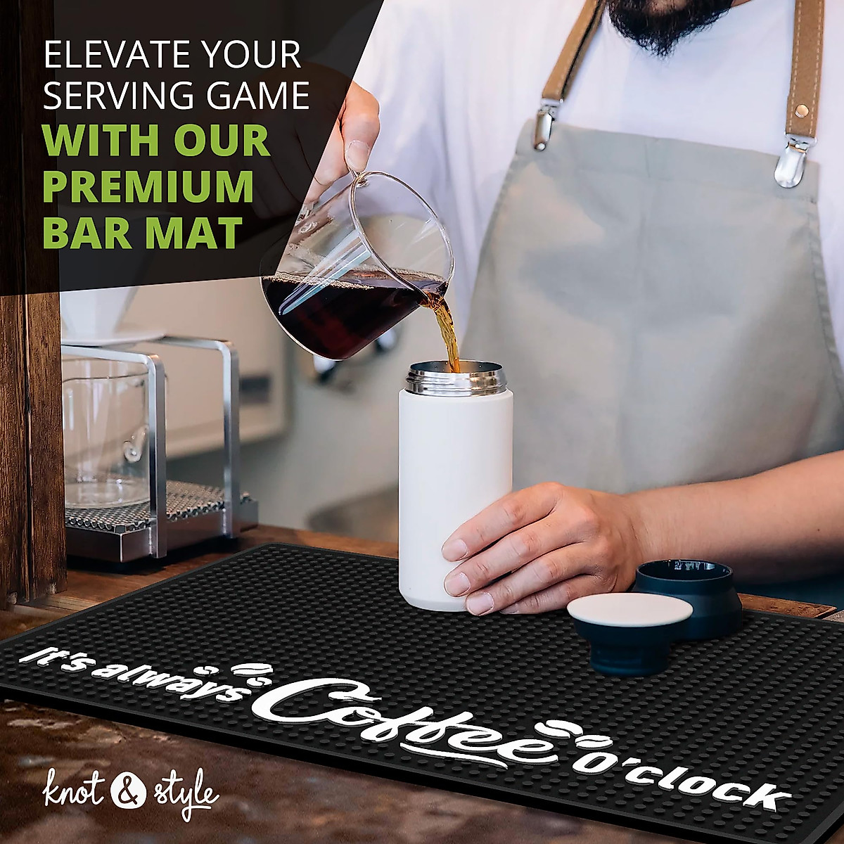 Premium Coffee Bar Mat (18"x12") - Absorbent Coffee Mat & Non-Slip Silicone - Perfect for Coffee Makers, Espresso Machines & Countertops - Stylish, Heavy-Duty & Easy-Clean Accessory for Cafes & Bars