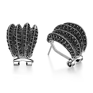 Mytys Two Tone Earrings for Women Gold and Silver Rose Gold Crossover Half Hoop Statement Designer Stud Earrings (marcasite black)