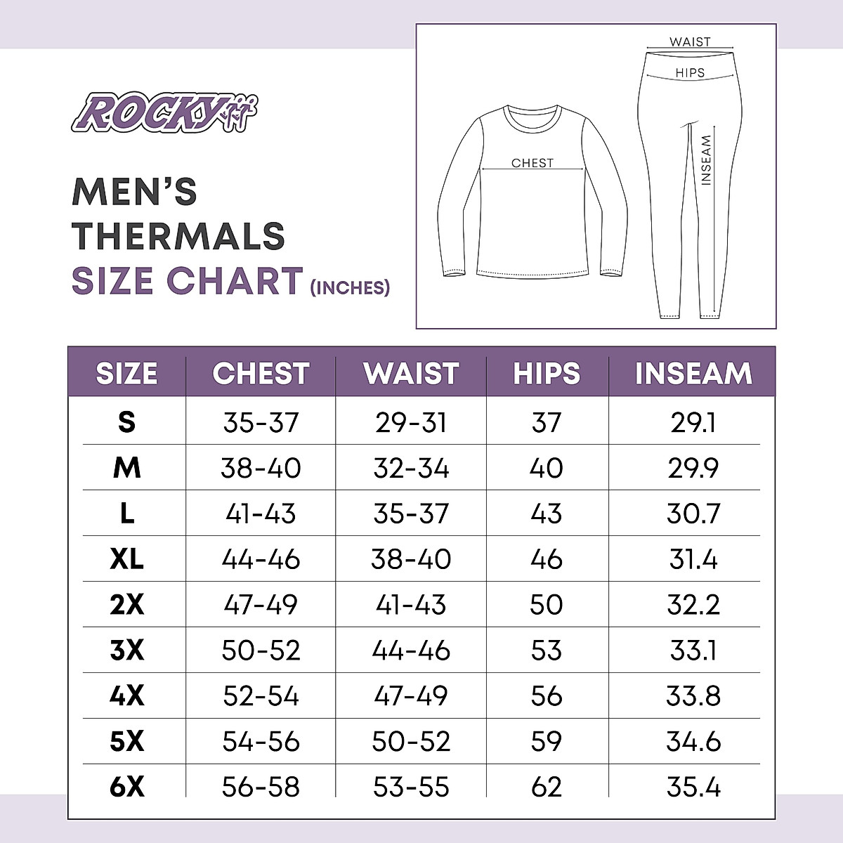 Rocky Thermal Underwear for Men (Long Johns Thermals Set) Shirt & Pants, Base Layer (White - Standard Weight/X-Large)
