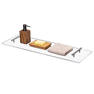 Navaris Acrylic Bath Tray - Bathtub Caddy Bridge Shelf Rack for Wine Glass Book Phone Tablet eReader Bathing Accessories with Handles - 28.7" x 9.1"