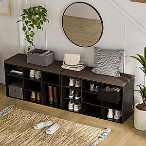 DINZI LVJ Shoe Bench, Entryway Storage Bench with Drawer and 8 Cubbies, Cubby Shoe Rack with Adjustable Shelves, Shoe Organizer Cabinet for Living Room, Bedroom, Mudroom, Closet and Garage, Espresso