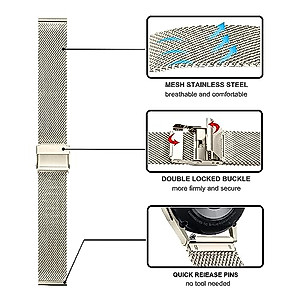 TRUMiRR Women Band for Galaxy Watch 6 40mm Gold, 20mm Mesh Stainless Steel Watchband Replacement Strap for Samsung Galaxy Watch 6 5 4 40mm 44mm / Watch 6 Classic 43mm 47mm