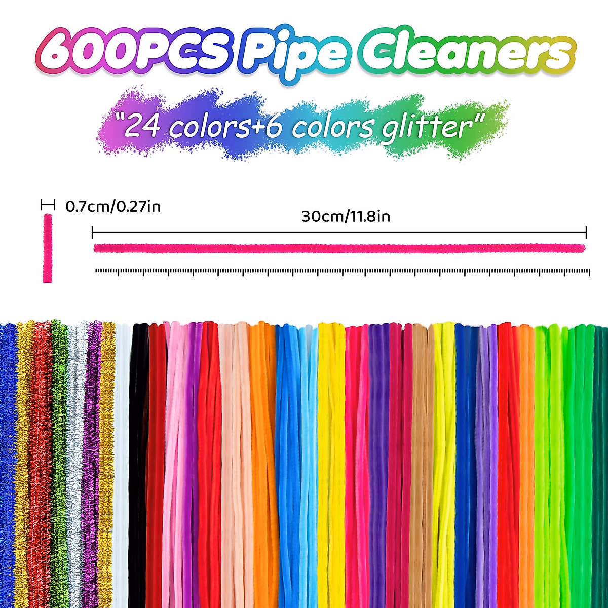 Acerich 600 Pcs Pipe Cleaners 30 Colors Chenille Stems DIY Art Craft Decorations (7 mm x 12 Inch)
