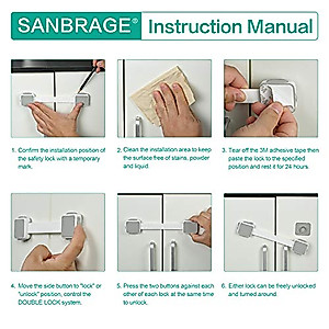 Child Safety Strap Locks (4 Pack) for Fridge, Drawers, Oven, Cabinets, Toilet, Dishwasher, Double Lock Structure, 3M Adhesive No Drilling-SANBRAGE Baby