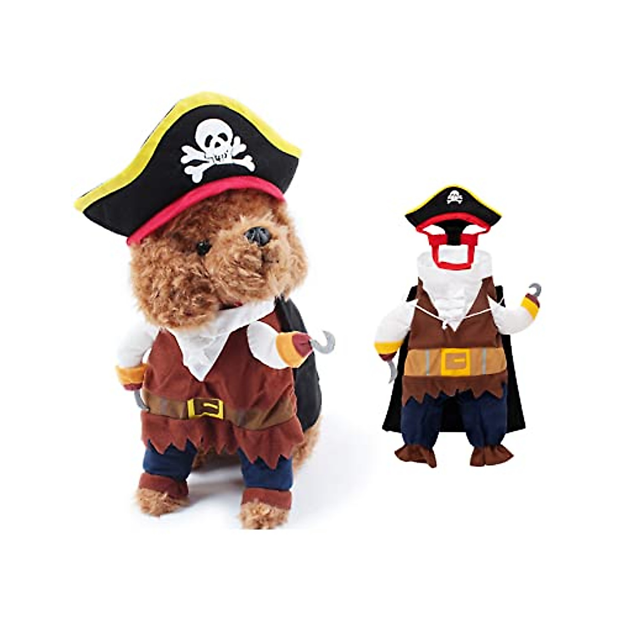 Funny Cat Dog Halloween Pirate Costumes- Caribbean Style Pet Cat Dog Halloween Dressing up Cosplay Party Costume (Brown,Small)